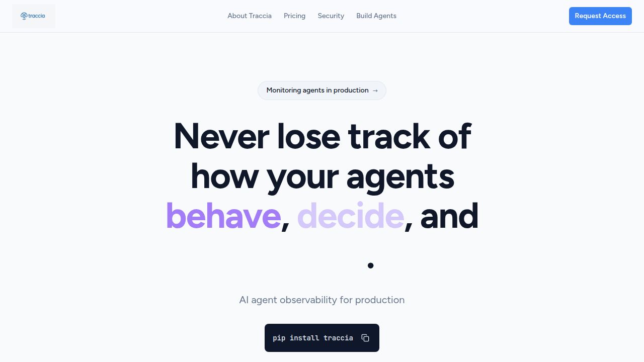 Traccia | AI Agent Tracing, Monitoring & Governance